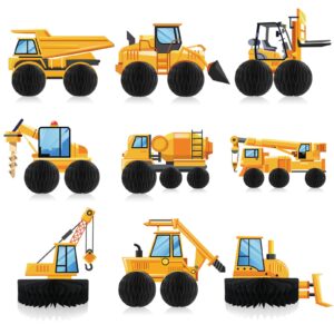 justforjoyful 9pcs construction birthday party supplies construction honeycomb centerpieces construction car 3d table toppers dump truck party decors for kids boys baby shower birthday party favors