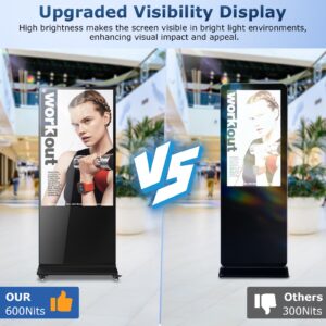 antfraer 43" Digital Signage Kiosk, 2K Resolution Digital Signage, Android 11.0 OS 4GB RAM& 32GB ROM Indoor Advertising Display Totem with WiFi & HD Inputs Non-Touchscreen Digital Signage Player