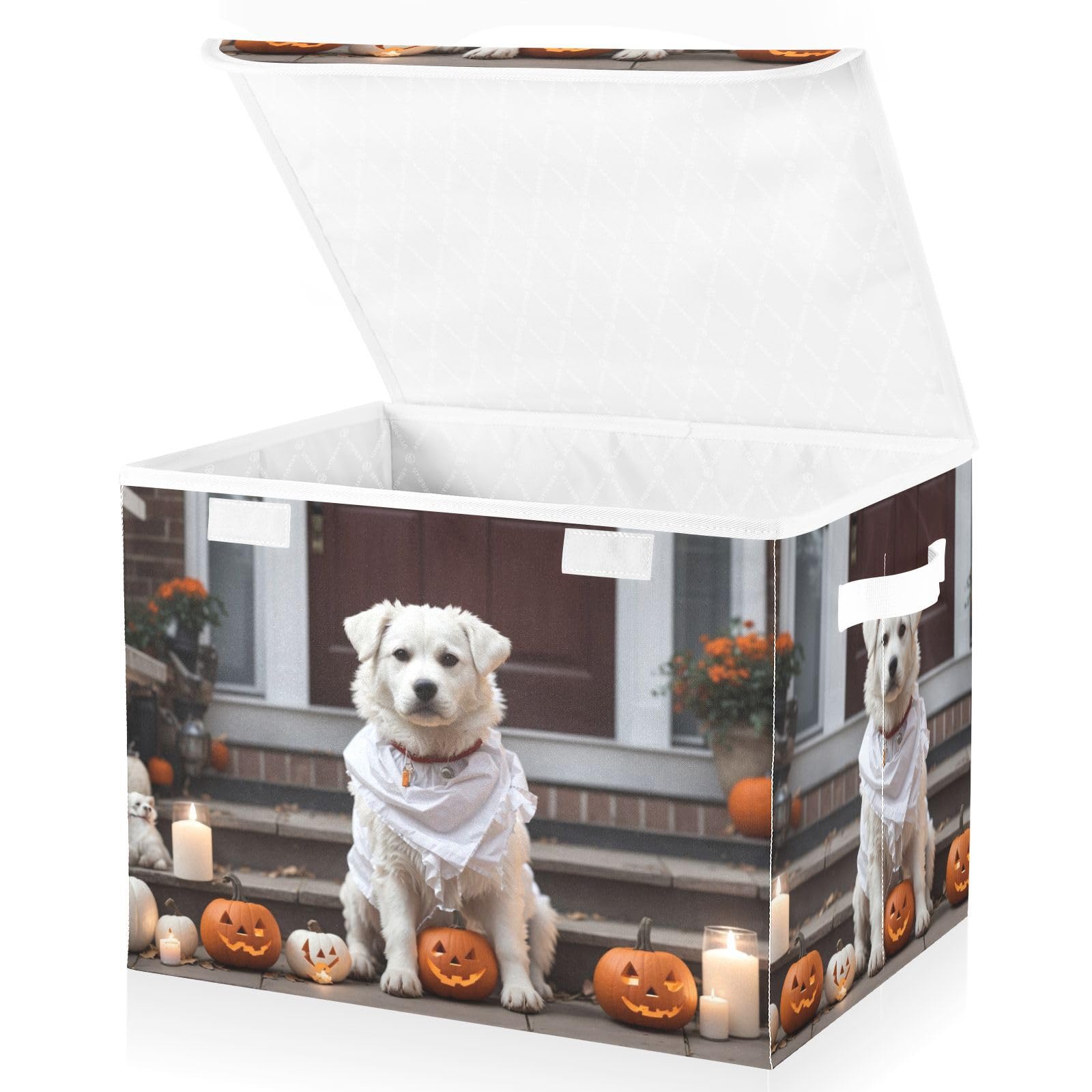 YMGQYJ Halloween Dog Storage Cube with Lid Collapsible Large Capacity Foldable Storage Basket Bin Organizer 16.5×12.6×11.8 inches