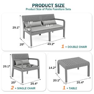 UDPATIO Resin Patio Furniture Set, No Rust Modular Outdoor Sectional Sofa Set, All Weather Patio Conversation Set, for Backyard, Deck, Poolside with Coffee Table, 4pc Grey