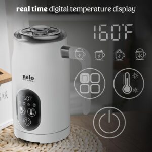 NELO Electric Milk Frother, 4 In 1 Digital Milk Frother and Steamer with Real-Time Temperature Control, Automatic Frother for Coffee, Latte, Hot Chocolate, Cappuccinos, BPA Free Stainless Steel, White