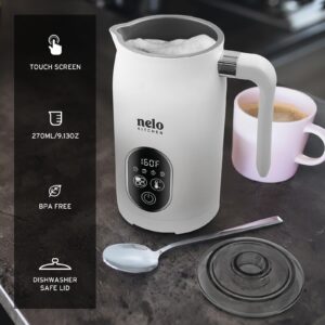 NELO Electric Milk Frother, 4 In 1 Digital Milk Frother and Steamer with Real-Time Temperature Control, Automatic Frother for Coffee, Latte, Hot Chocolate, Cappuccinos, BPA Free Stainless Steel, White