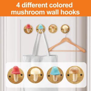 UKQRRTC 4Pcs Mushroom Wall Hooks Wood Wall Hanging Hooks Wall Mounted Towel Hooks Decorative Coat Hooks for Home Bathroom Cloakroom