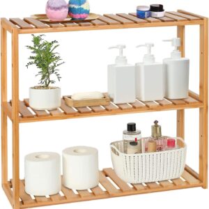 PayLessHere Bamboo Shelf 3-Tier Storage Shelves Stand Adjustable Layer Rack with Adjustable Position for Home Bathroom Kitchen Storage Shelf Rack Bathroom Towel Shelf, Natural