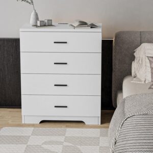 GEPELCN Dresser for Bedroom White Dresser with Power Outlets Wood 4 Drawer Dresser with Large Organizer Tall Chest of Drawers Closet Modern Dresser for Bedroom Living Room Kids Room Hallway