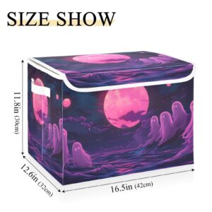 YMGQYJ Storage Cube Halloween Comic Print with Lid, Collapsible Large Capacity Foldable Storage Basket Bin Organizer 16.5×12.6×11.8 inches