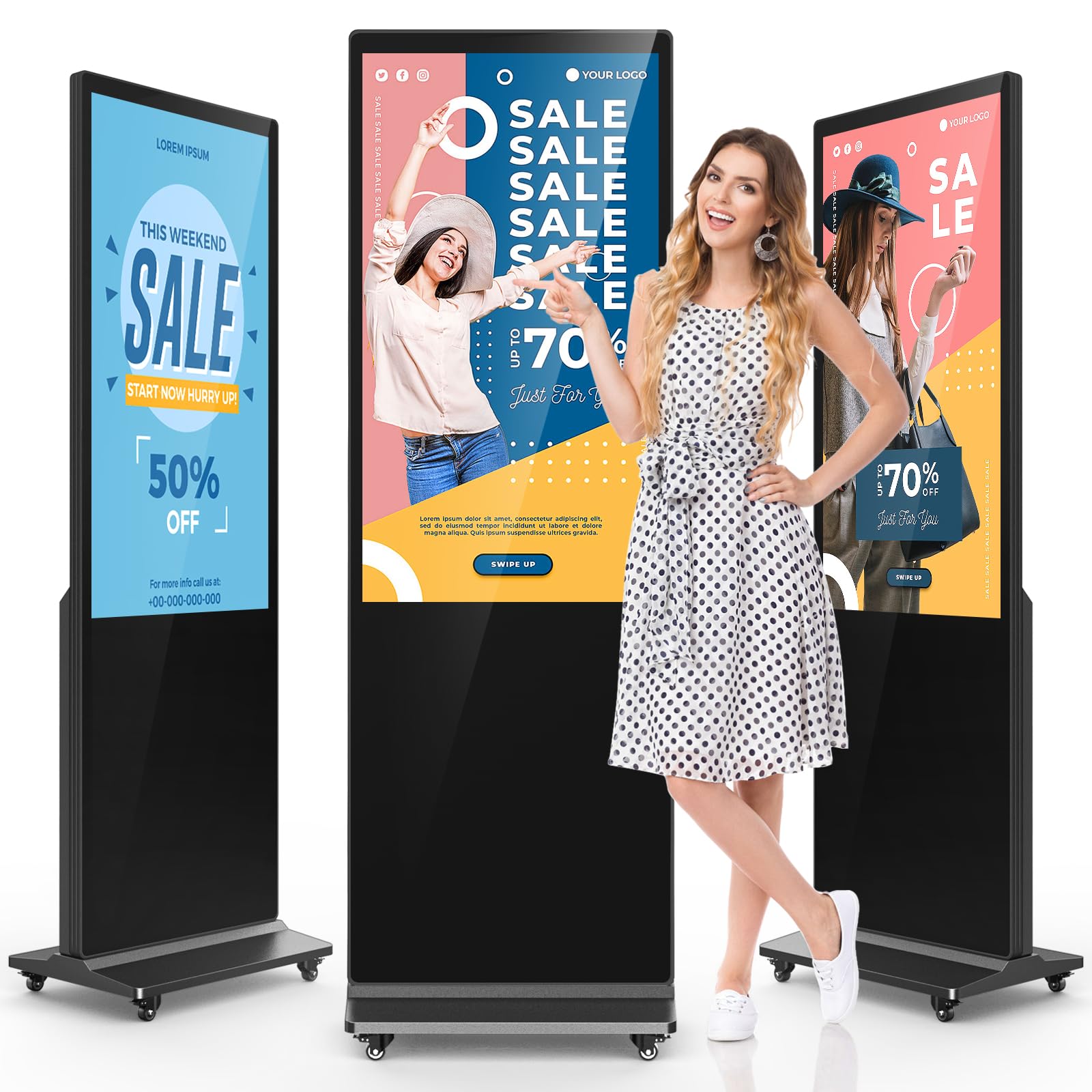 antfraer 43" Digital Signage Kiosk, 2K Resolution Digital Signage, Android 11.0 OS 4GB RAM& 32GB ROM Indoor Advertising Display Totem with WiFi & HD Inputs Non-Touchscreen Digital Signage Player