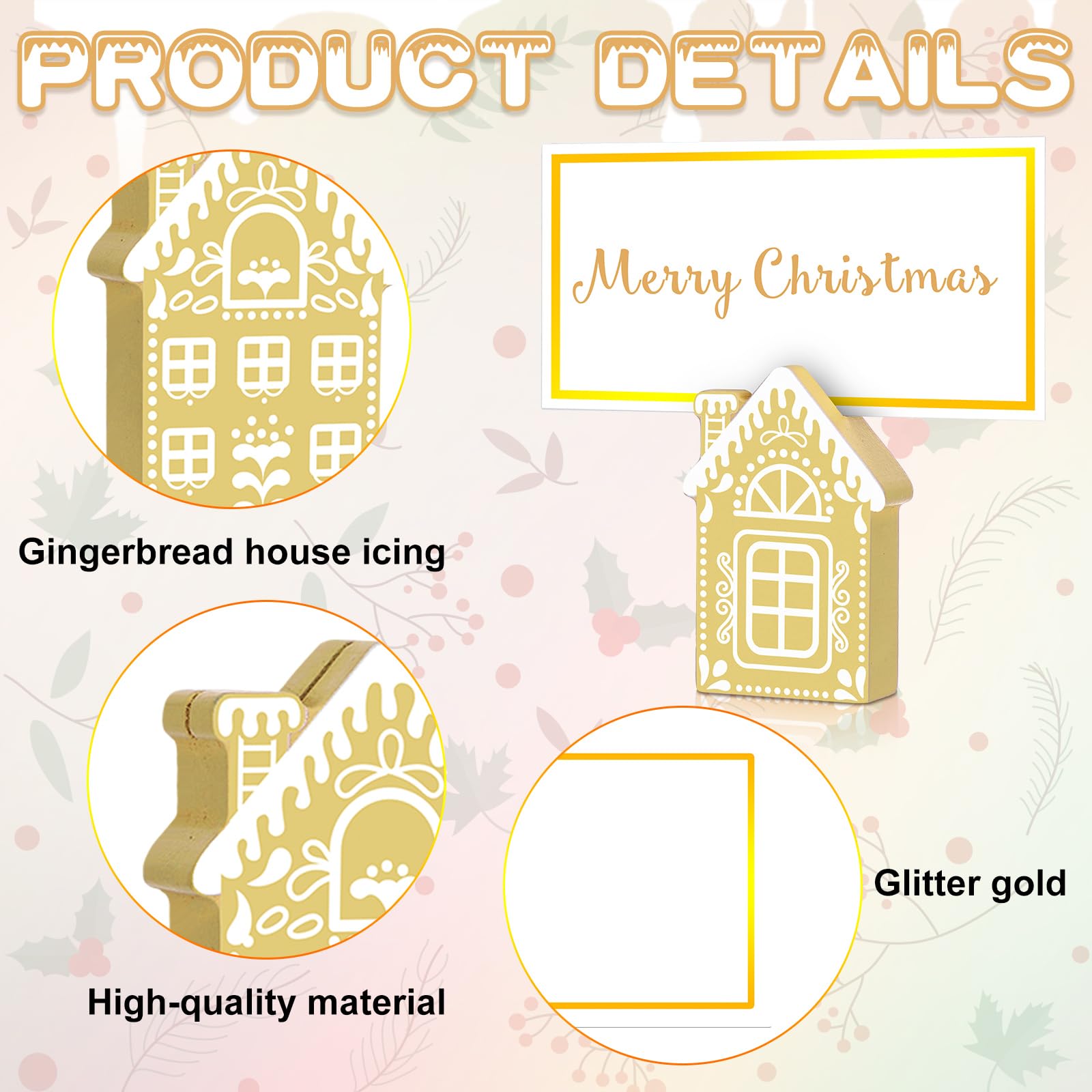 Fullhawl 24 Pcs Christmas Gingerbread House Place Card Holders with 35 Pcs Name Cards Ginger Yellow Wooden Rustic Christmas Wooden Christmas Decoration for Christmas Dinner Table Xmas Party Favors