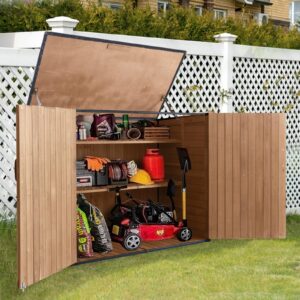 outdoor storage cabinet,wooden garden shed with metal frame structure and adjustable shelf,33.3 cu ft horizontal waterproof patio tools storage box for sofa cushion, lawn mower and garbage cans