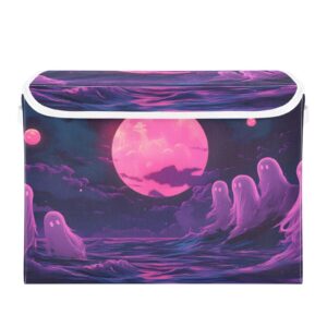 ymgqyj storage cube halloween comic print with lid, collapsible large capacity foldable storage basket bin organizer 16.5×12.6×11.8 inches