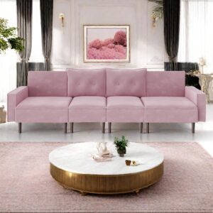 YITAHOME Modular Sectional Sofa for Small Space, Flexible Combination Convetible Couch with Ottoman, Modern Velvet Fabric Loveseat for Apartment Sleeping Room Living Room, Pink