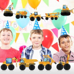 Justforjoyful 9PCS Construction Birthday Party Supplies Construction Honeycomb Centerpieces Construction Car 3D Table Toppers Dump Truck Party Decors for Kids Boys Baby Shower Birthday Party Favors