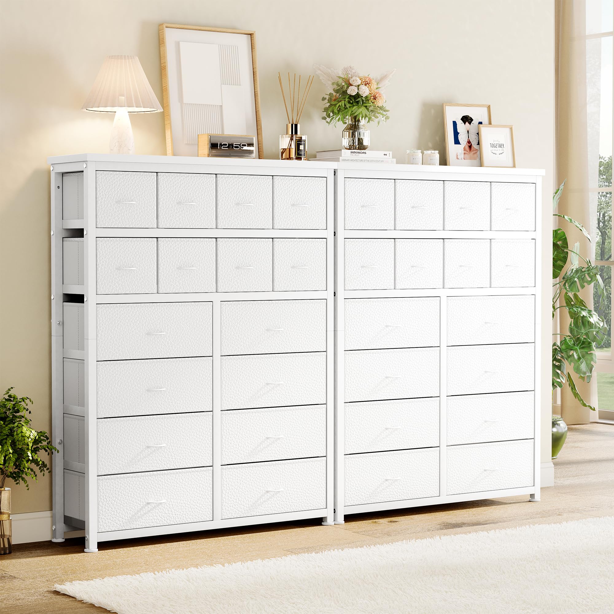 GarveeHome Tall Dresser for Bedroom, White Dressers & Chests of Drawers with 16 Drawers, Large Fabric Dresser for Storage and Organization