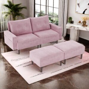 YITAHOME Modular Sectional Sofa for Small Space, Flexible Combination Convetible Couch with Ottoman, Modern Velvet Fabric Loveseat for Apartment Sleeping Room Living Room, Pink