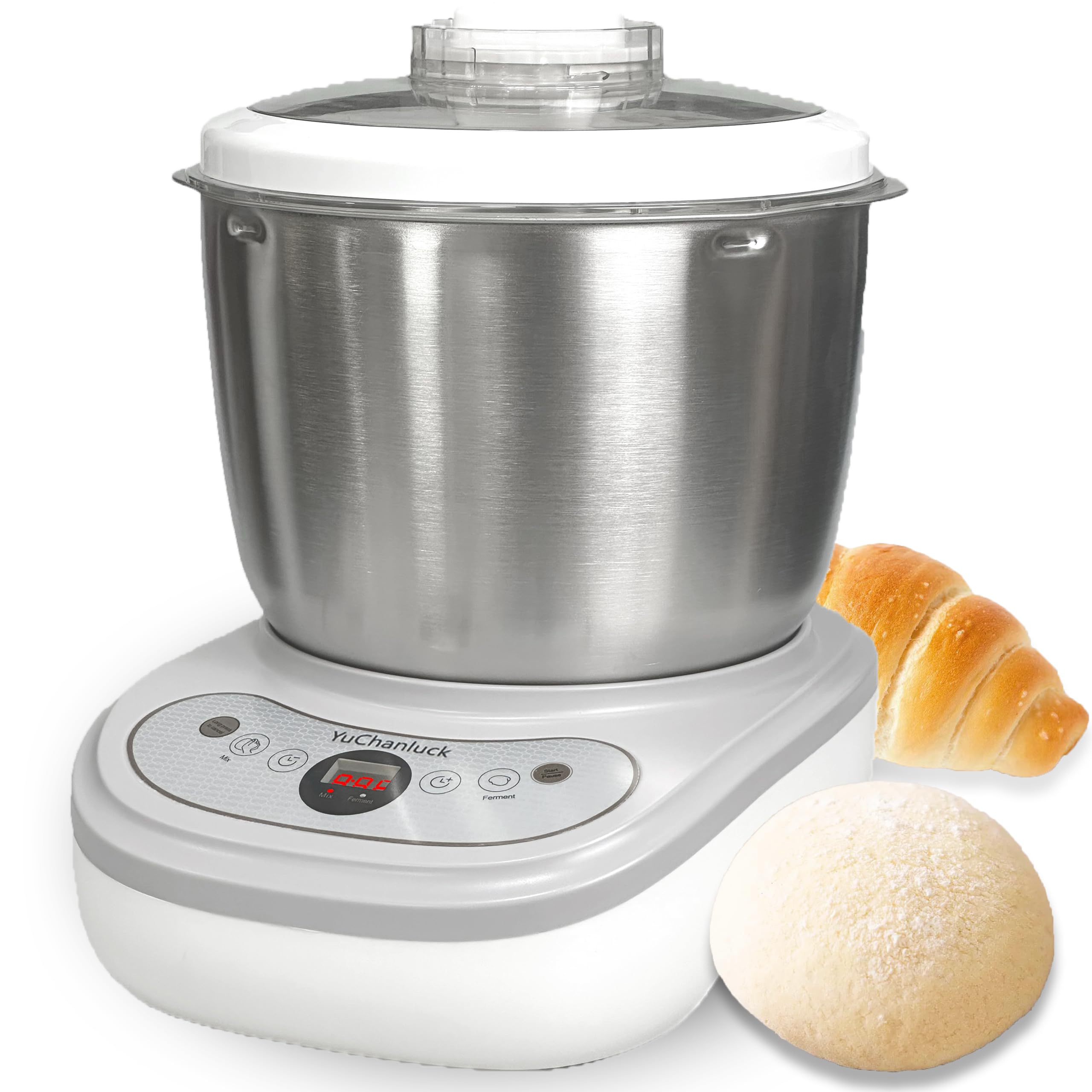 Dough Mixer 7L Large Capacity Electric Dough Maker with Ferment Function for Baking Bread Dough&Pizza Dough - Dough whisk 304 Stainless Steel Blender Add water/seasoning with Top Small Window