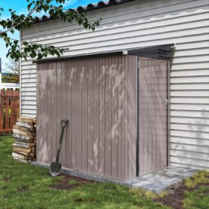 Aoxun 6' x 4' Storage Shed Lean to Storage Shed, Outdoor Metal Wall Side Storage Sheds, Outdoor Storage Cabinet for Patio, Garden, Lawn (Brown)