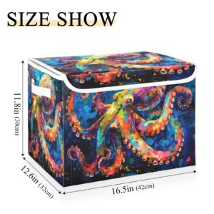 YMGQYJ Oil Painting Animal Storage Cube with Lid Collapsible, Large Capacity Foldable Storage Basket Bin Organizer 16.5×12.6×11.8 inches