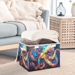 YMGQYJ Oil Painting Animal Storage Cube with Lid Collapsible, Large Capacity Foldable Storage Basket Bin Organizer 16.5×12.6×11.8 inches