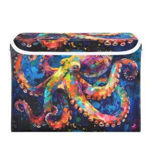 ymgqyj oil painting animal storage cube with lid collapsible, large capacity foldable storage basket bin organizer 16.5×12.6×11.8 inches