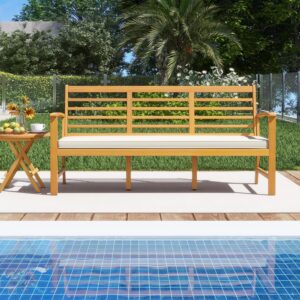 RELAX4LIFE 64’’ Outdoor Bench Acacia Wood - 3-Seat Patio Bench w/Slatted Backrest, Armrests & Seat Cushion, Extra Long Front Porch Bench for Park Poolside Yard, 1200LBS Capacity, 3-Person Garden Bench