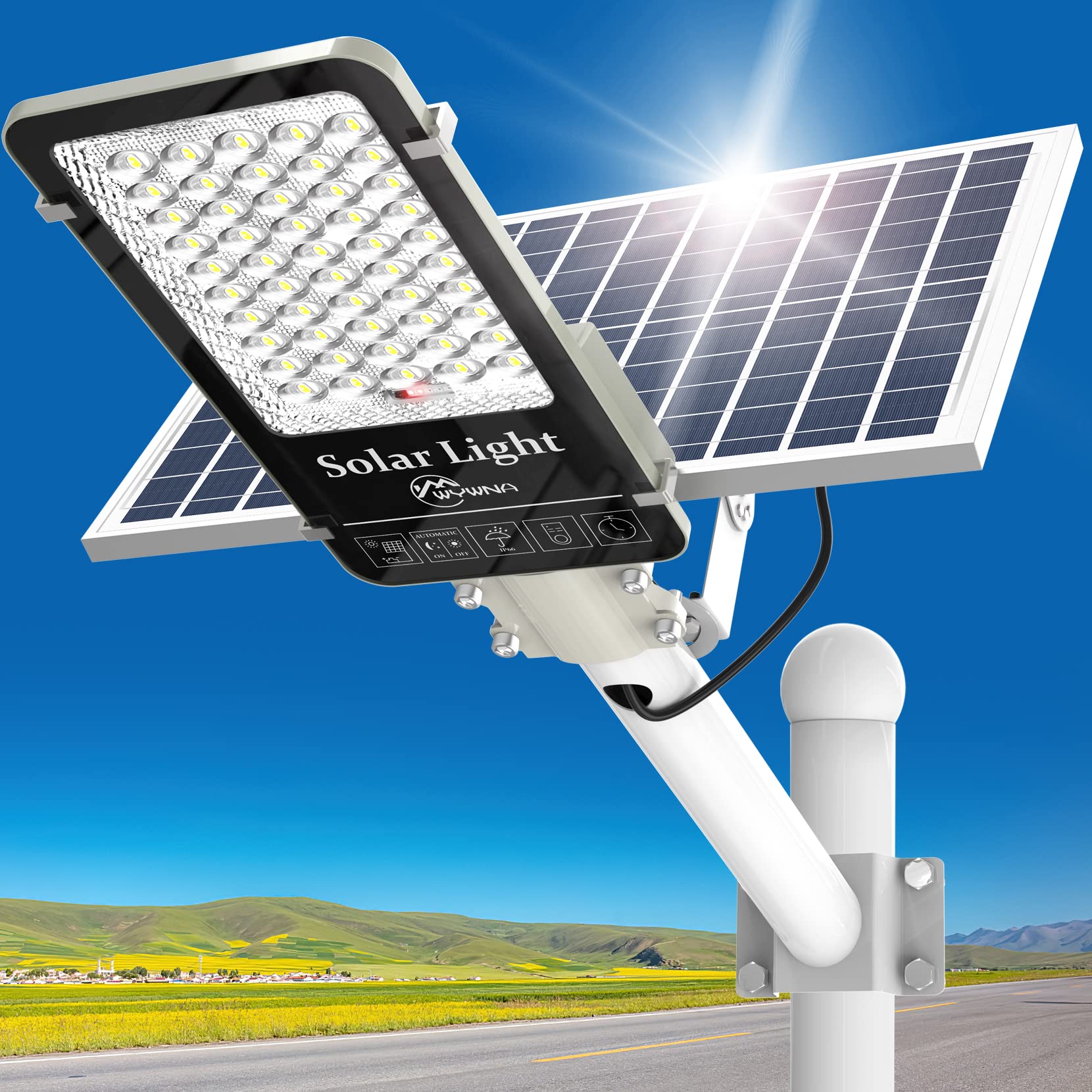 WYWNA 6500W Solar Street Lights Outdoor + 5000W Solar Parking Lot Lights Commercial Dusk to Dawn