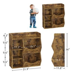 coucheta Rustic Brown 5-Cubby Kids Bookshelf & Playful Bookcase for Boys and Girls, Toy Storage Organizer for Books and Toys, for Kindergarten, Bedroom and Playroom