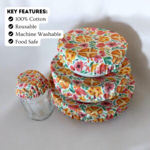 (4-Pack) Sourdough Reuseable Jar & Bowl Covers | Cute Baking Gift | 100% Cotton (3.7in, 7in, 9.25in, 11in) | Washable | Bread Making and Proofing | Kitchen Food Storage Gifting | Starter Cover Lid Kit