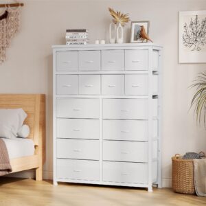 GarveeHome Tall Dresser for Bedroom, White Dressers & Chests of Drawers with 16 Drawers, Large Fabric Dresser for Storage and Organization