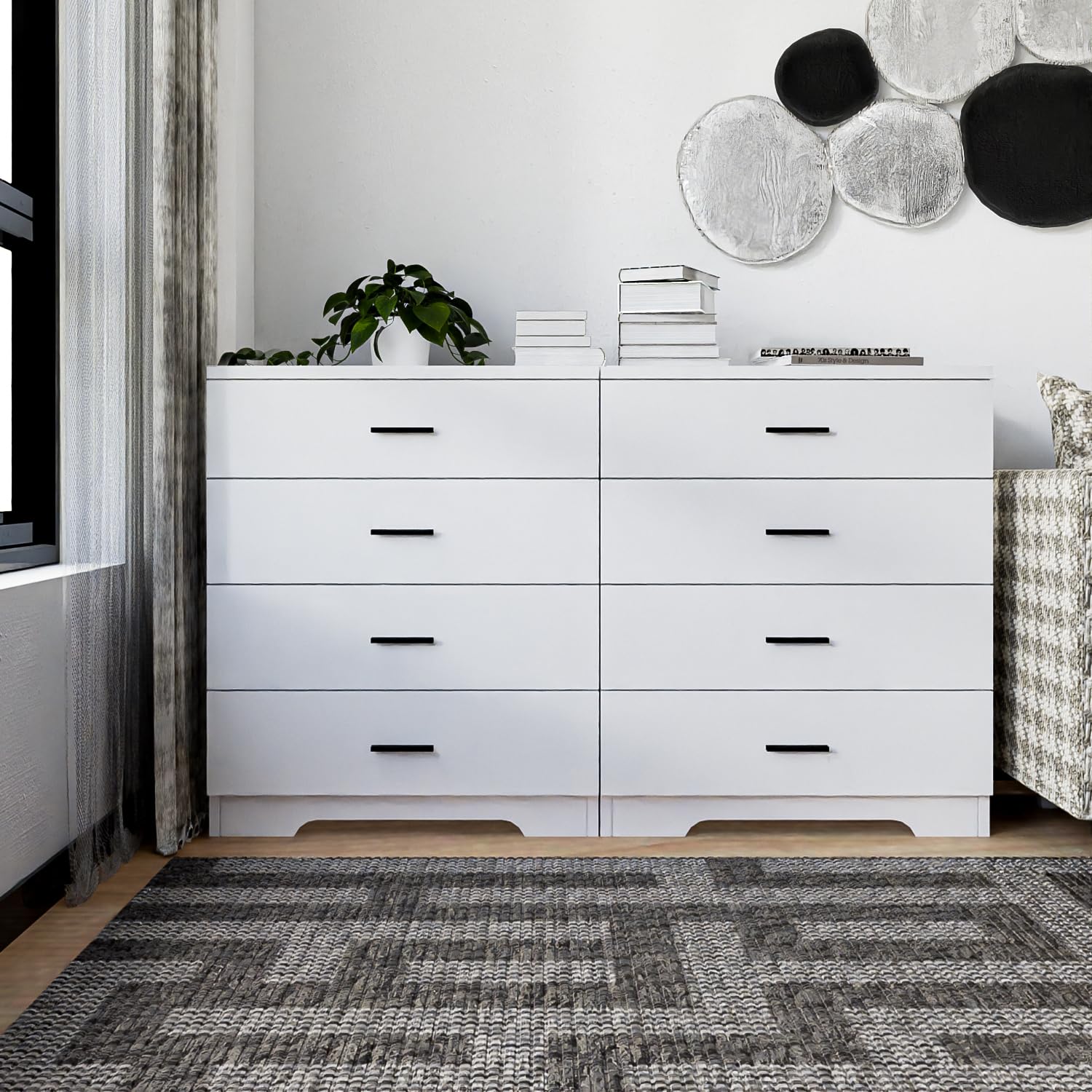 GEPELCN Dresser for Bedroom White Dresser with Power Outlets Wood 4 Drawer Dresser with Large Organizer Tall Chest of Drawers Closet Modern Dresser for Bedroom Living Room Kids Room Hallway