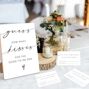 How Many Kisses Bridal Shower Game, Bridal Shower Games, Bridal Shower Decorations, Bridal Party Decorations, Bachelorette Party Games,1 Wooden Play Sign with Stand and 50 Guessing Cards Set