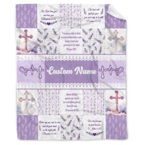 personalized christian baptism baby blanket, custom baby blanket with name, floral plaid patchwork god bless infant bed blanket, customized christian gifts for birthday/shower nursery blanket 30"x40"