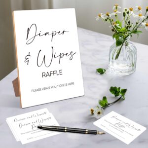 Diaper And Wipes Raffle Baby Shower Games,Baby Shower Decorations,Baby Shower Signs,Gender Reveal Decorations,Baby Shower Bingo,1 Wooden Play Sign with Stand and 50 Raffle Tickets Set