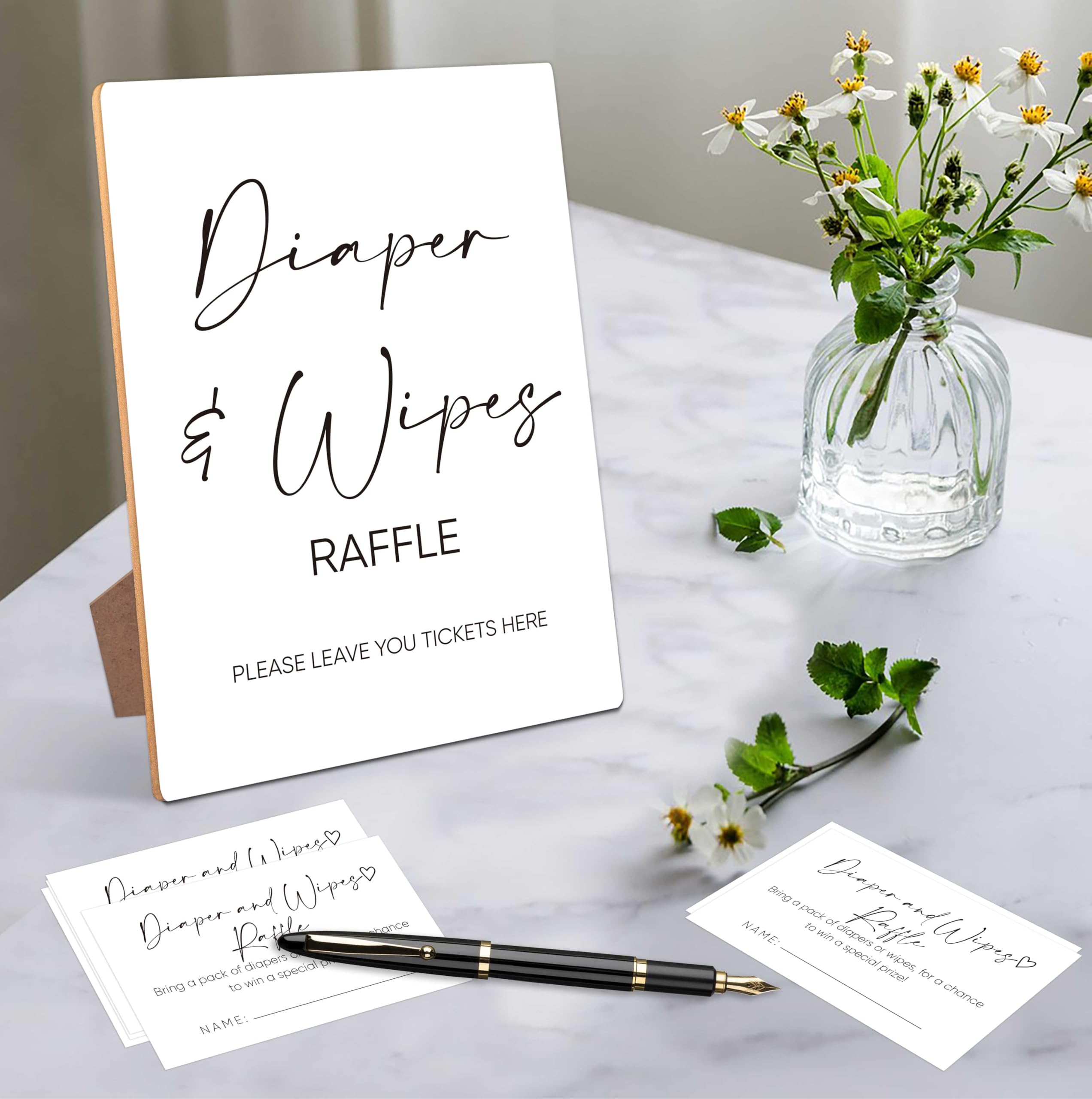 Diaper And Wipes Raffle Baby Shower Games,Baby Shower Decorations,Baby Shower Signs,Gender Reveal Decorations,Baby Shower Bingo,1 Wooden Play Sign with Stand and 50 Raffle Tickets Set