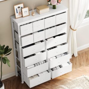 GarveeHome Tall Dresser for Bedroom, White Dressers & Chests of Drawers with 16 Drawers, Large Fabric Dresser for Storage and Organization