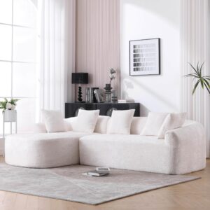 onemmlion modular sectional couch curved corner sofa, comfy upholstered l-shape boucle sofa with chaise lounge, 3 seater cloud sofa for living room, apartment, beige white