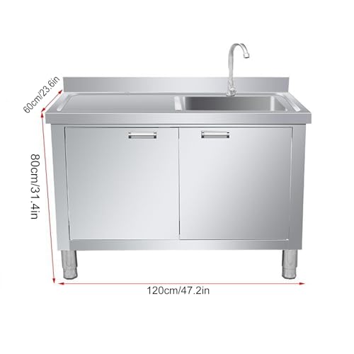 Commercial sink, stainless steel sink, commercial integrated cabinet drain table, vegetable sink, household sink cabinet, dishwashing sink(120x60x80cm/47.2x23.6x31.4in)