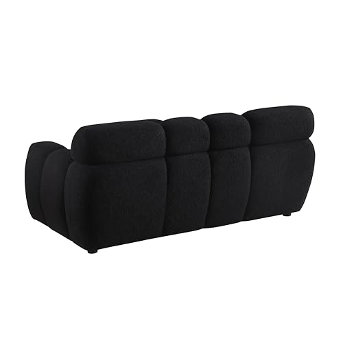 EOVTK 65" Boucle Loveseat Sofa, Modern Marshmallow Upholstered Tufted Cloud Couch with 2 Pillows for Living Room, Small Space, Apartment, Black