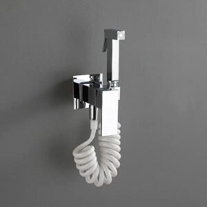 minjing bidet sprayer kit for toilet chrome wall mounted bidet attachment faucet sprayer for toilet multifunction for pet bath/personal hygiene/bathroom/closestool,spring hose