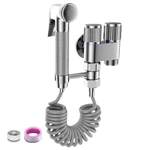 Multiunctional Handheld Bidet Sprayer Set For Toilet With Double Control Valves & Hand Shower Attachment Simple Installs