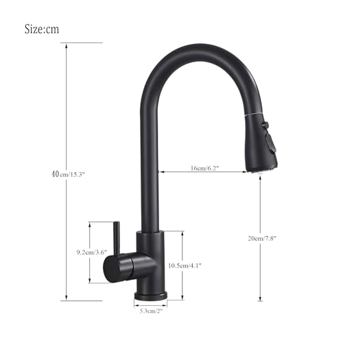 FHSRAEIP Black Kitchen Faucet, 304 Stainless Steel Kitchen Faucet with Pull Down Sprayer, Commercial Utility Pull Out Sink Faucet, Single Handle High Arc Kitchen Sink Faucets,Bath