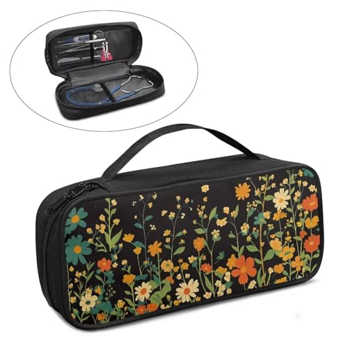 Rnyleeg Floral Stethoscop Case Fits for Most Stethoscop,Lightweight Stethoscop Carrying Case Storage Bag with Mesh Pocket for Nurse Accessories,Black