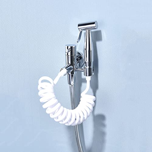 MINJING Bidet Sprayer Kit for Toilet Chrome-Plated Dual Function Bidet Tap Sprayer Wall Mounted Booster Sprayer Single Cold Water Toilet Bidet Douche Spray, Spring Hose, J