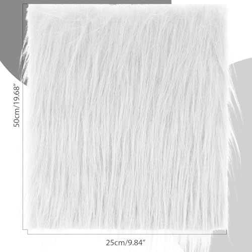 White Faux Fur Fabric 10x20inch Pre-Cut Craft Fake Fur Fabric for for Crafts,Costume,Camera Floor,Gnomes,Decoration Plush Fabric，Fur for Therian Mask for Christmas Halloween DIY(White)