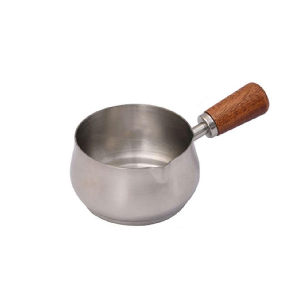 Mini Sauce Pan Wooden Handle 60ml/120ml/180ml Reusable 304 Stainless Steel Butter warmer Milk Warmer, Chocolate Melting Pot(60ml,silver)