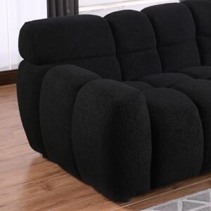 EOVTK 65" Boucle Loveseat Sofa, Modern Marshmallow Upholstered Tufted Cloud Couch with 2 Pillows for Living Room, Small Space, Apartment, Black