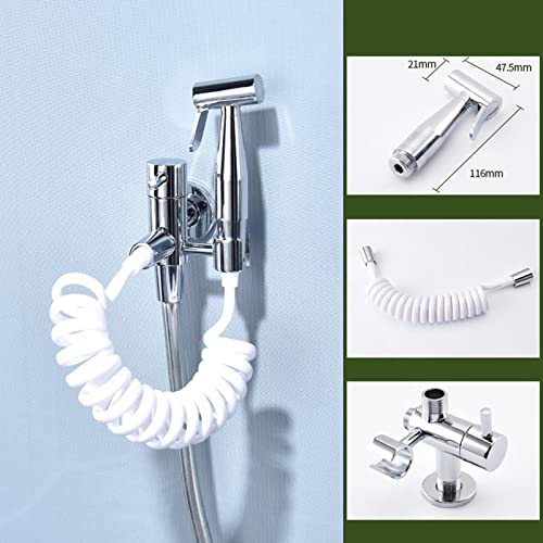 MINJING Bidet Sprayer Kit for Toilet Chrome-Plated Dual Function Bidet Tap Sprayer Wall Mounted Booster Sprayer Single Cold Water Toilet Bidet Douche Spray, Spring Hose, J