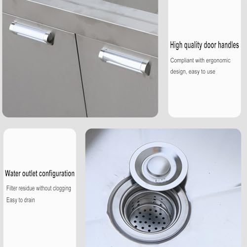 Commercial sink, stainless steel sink, commercial integrated cabinet drain table, vegetable sink, household sink cabinet, dishwashing sink(120x60x80cm/47.2x23.6x31.4in)