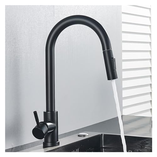 FHSRAEIP Black Kitchen Faucet, 304 Stainless Steel Kitchen Faucet with Pull Down Sprayer, Commercial Utility Pull Out Sink Faucet, Single Handle High Arc Kitchen Sink Faucets,Bath