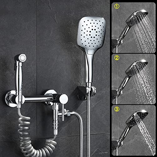 MINJING Bidet Sprayer Kit for Toilet Chrome Multifunction Wall Mounted Bidet Attachment Faucet Sprayer Kit for Toilet Single Handle Bathroom Toilet Bidet Mixer Spray Kit,B