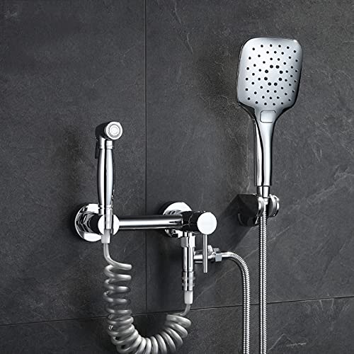 MINJING Bidet Sprayer Kit for Toilet Chrome Multifunction Wall Mounted Bidet Attachment Faucet Sprayer Kit for Toilet Single Handle Bathroom Toilet Bidet Mixer Spray Kit,B